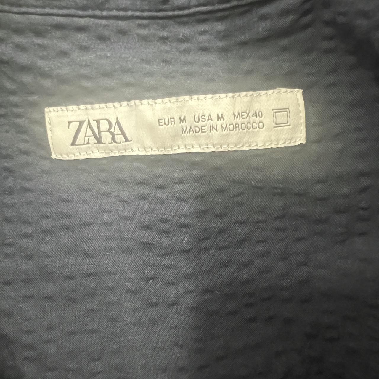 navy blue zara short sleeve button up with texture... - Depop