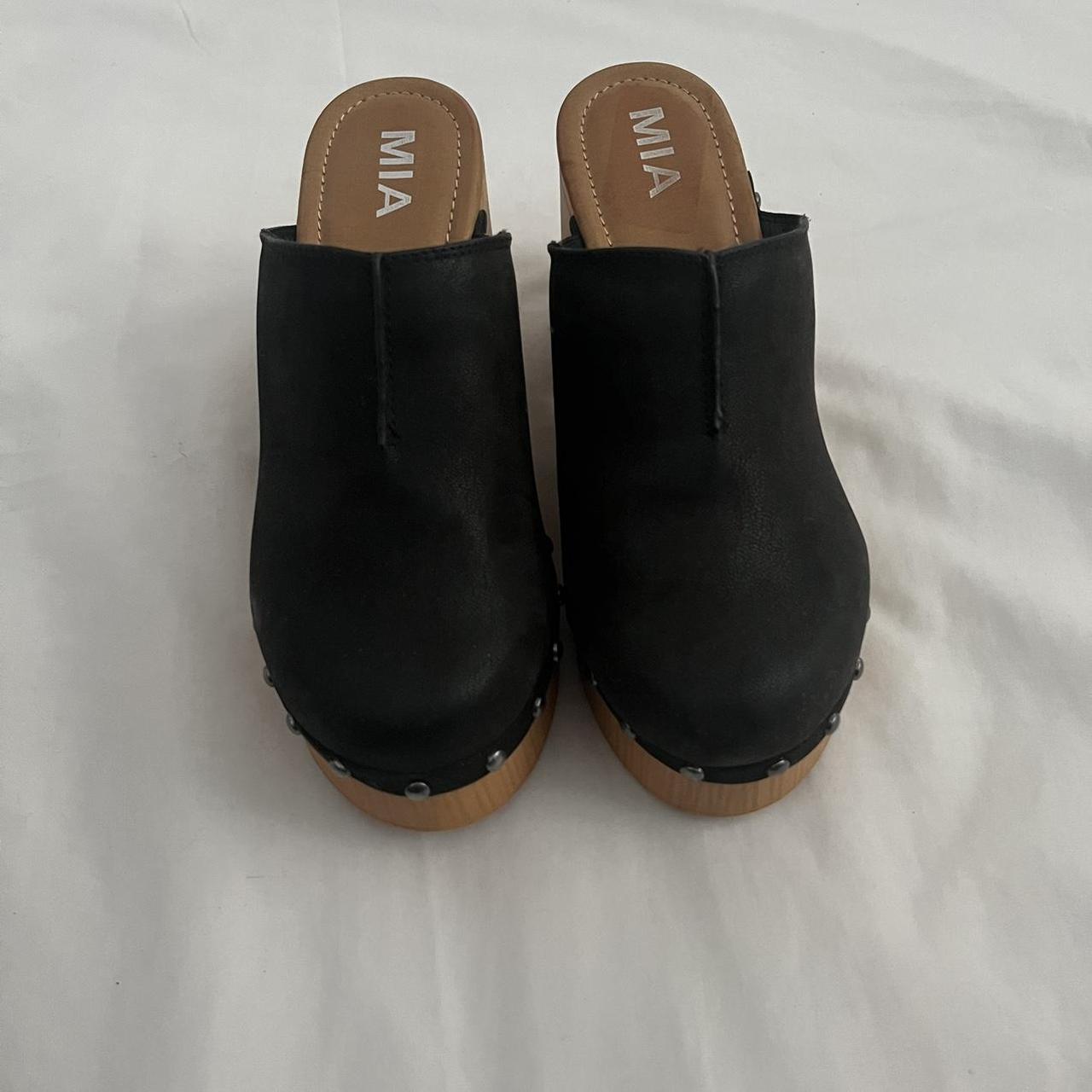 MIA black/faux wood clog heels great condition... - Depop
