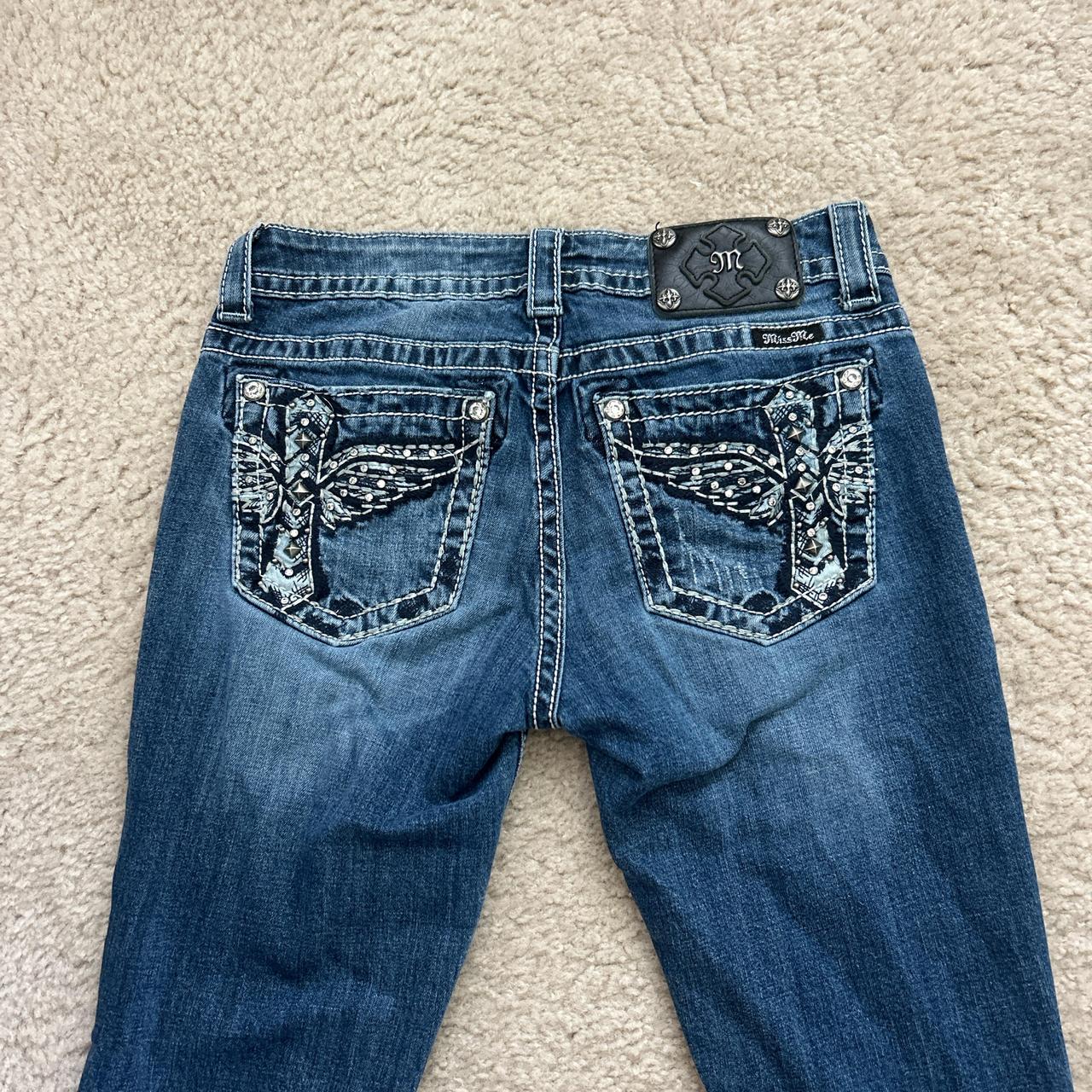 Miss Me blue jeans with embroidered details - boot... | Depop