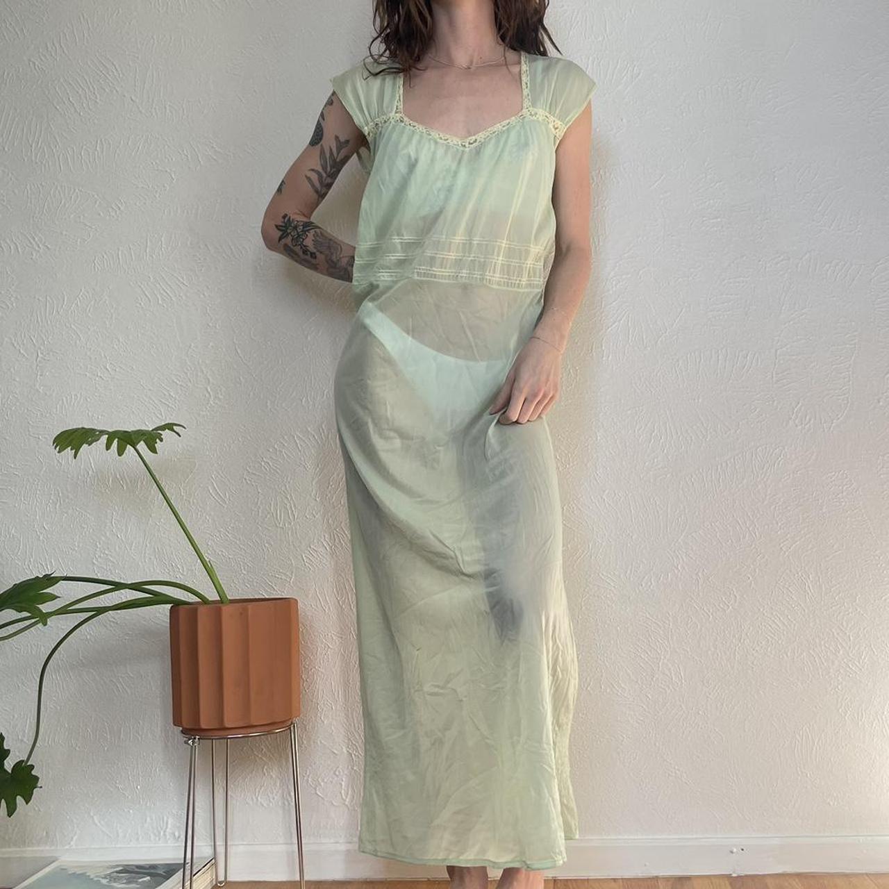 Vintage mesh slip dress Translucent green slip... - Depop