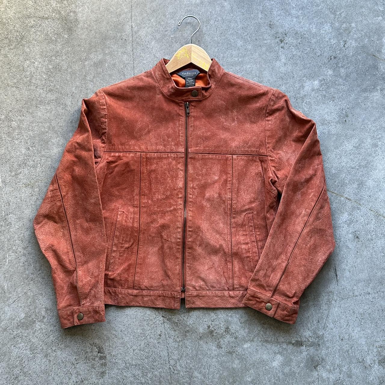 Van Heusen Orange Suede jacket 🧡 Size Small zipper... - Depop