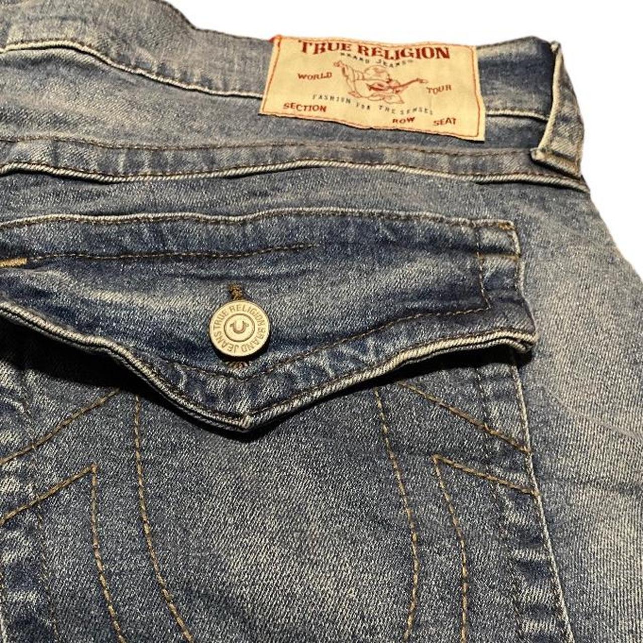 Blue Washed Ripped True Religion Denim Jeans w/ Grey... - Depop