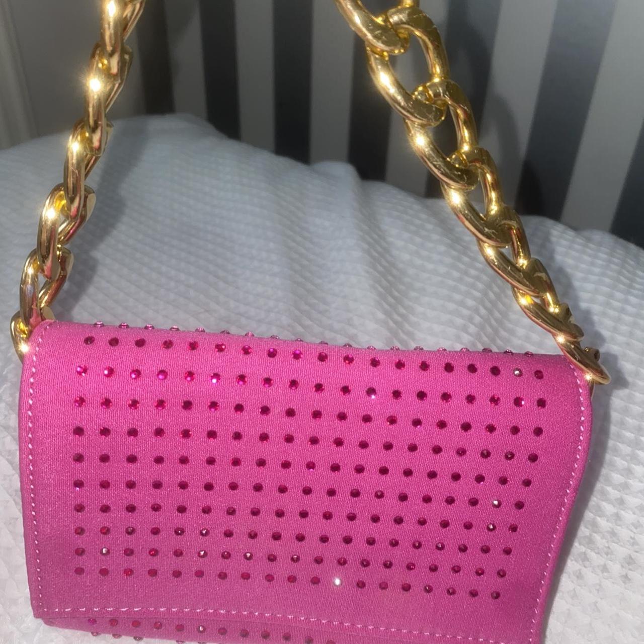 PLT mini pink diamonte bag with gold chain. Perfect... - Depop