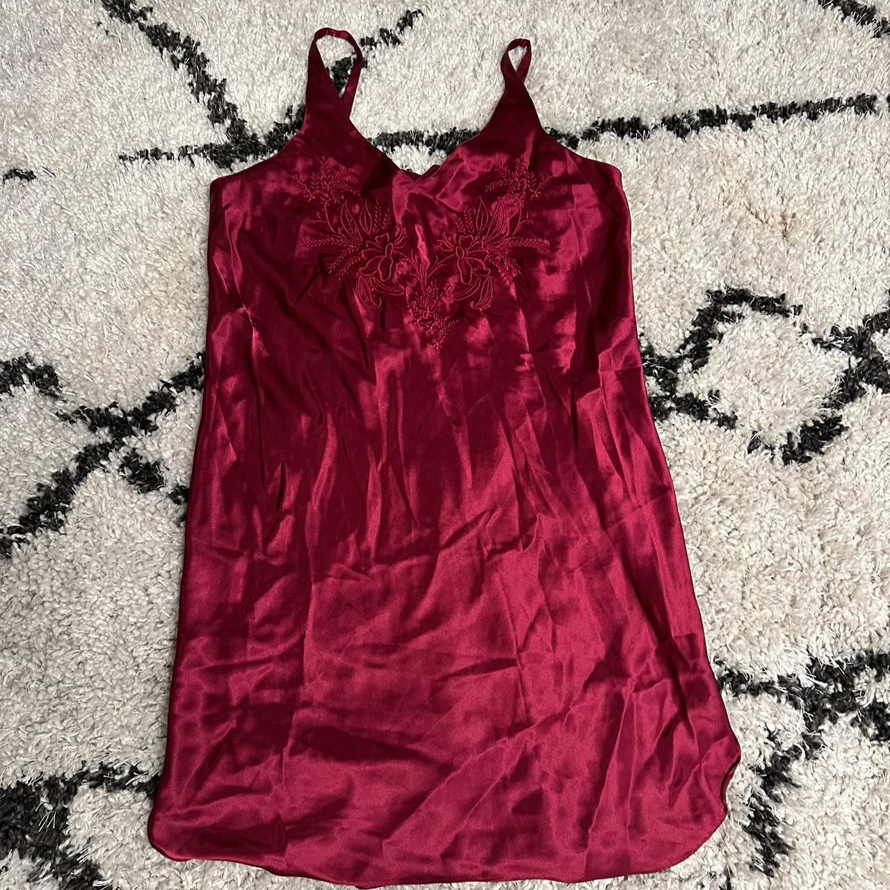 vintage red wine slip dress with floral embroidery... - Depop