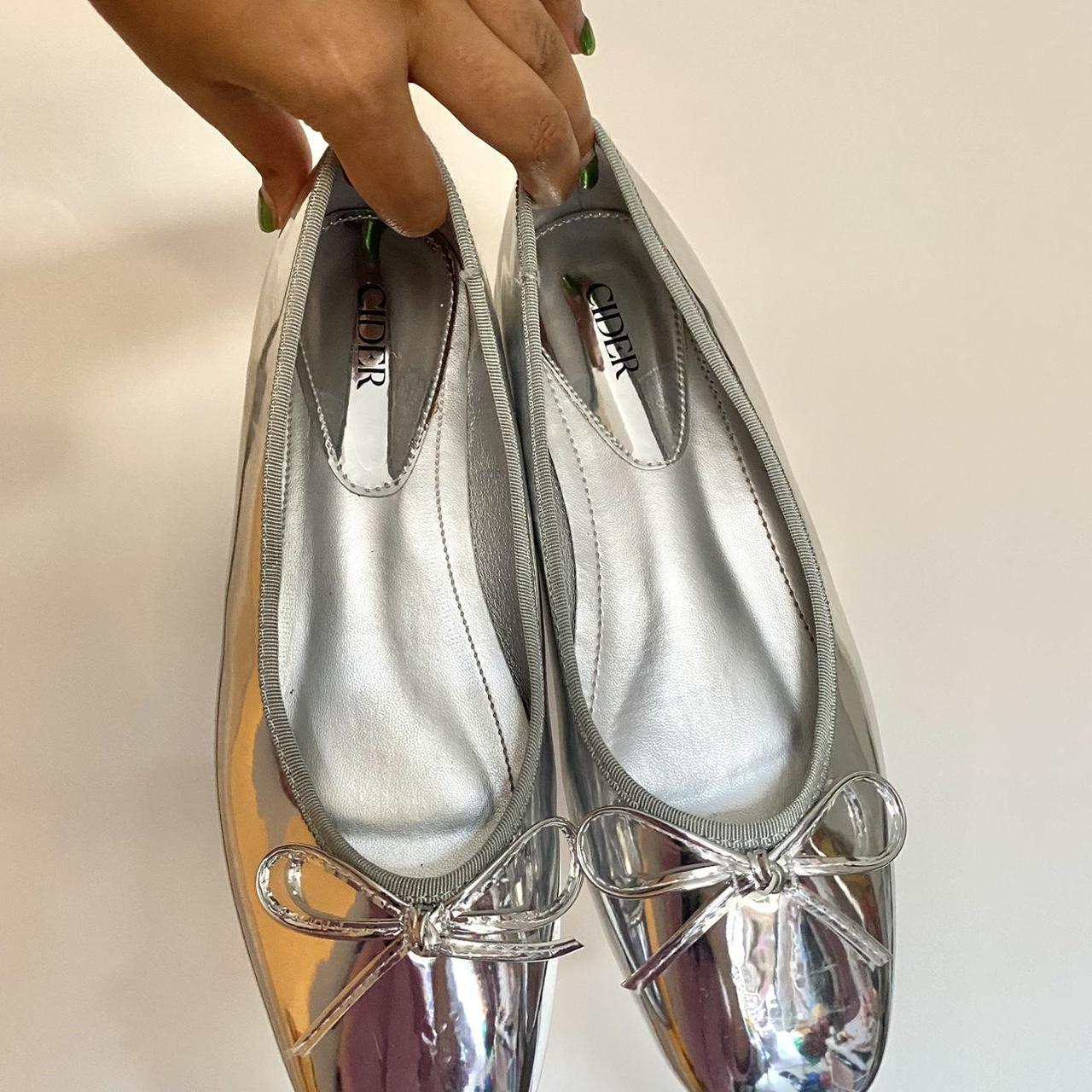 Cider silver ballet flats with little bow details... - Depop