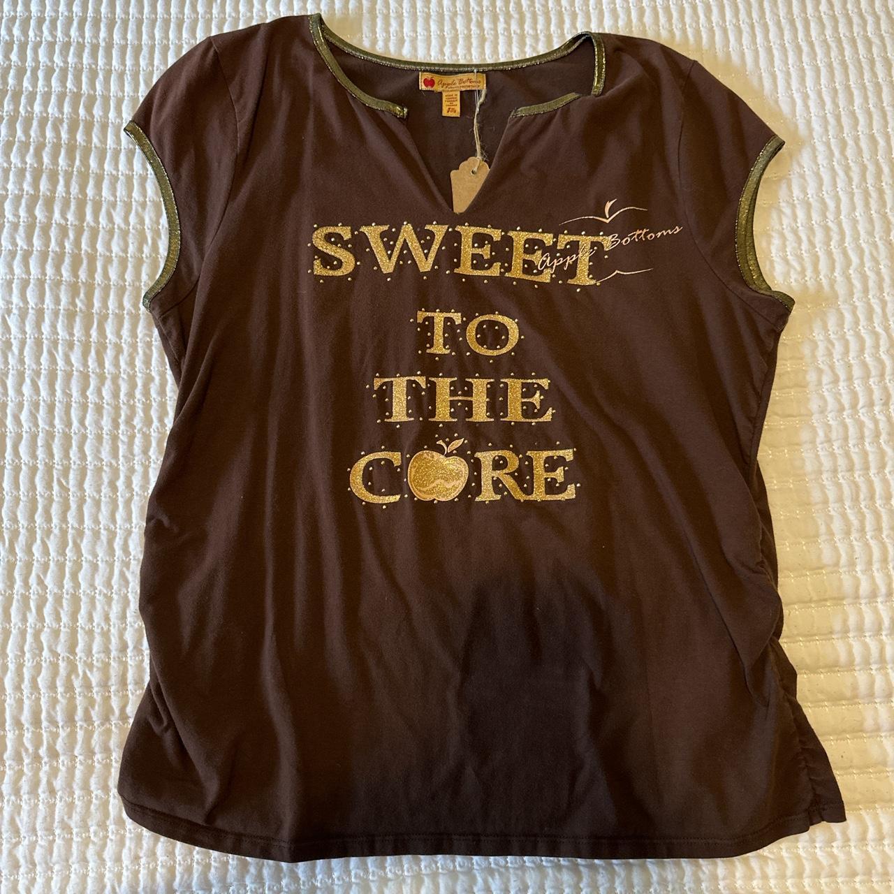 Apple Bottoms Sweet to the Core Brown Top with Gold... - Depop