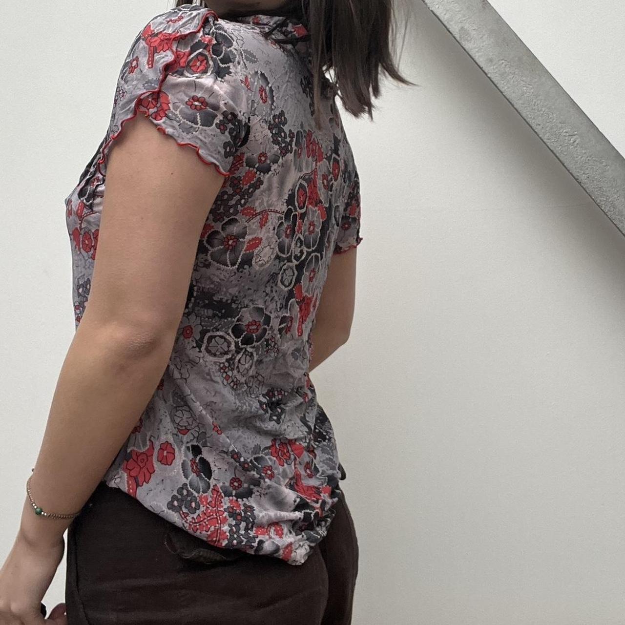 Grey mesh top Grey mesh / chiffon semi sheer top... - Depop