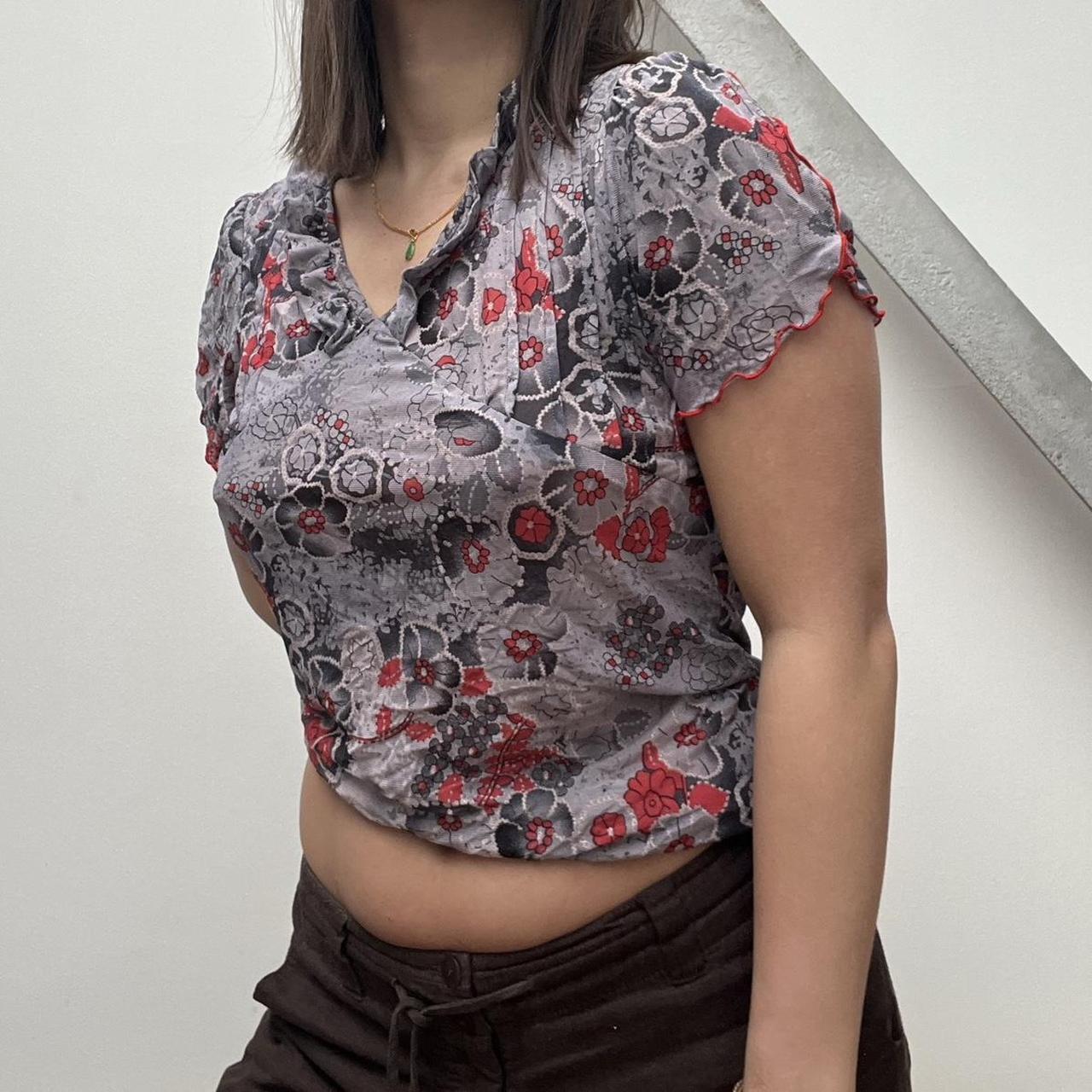 Grey mesh top Grey mesh / chiffon semi sheer top... - Depop