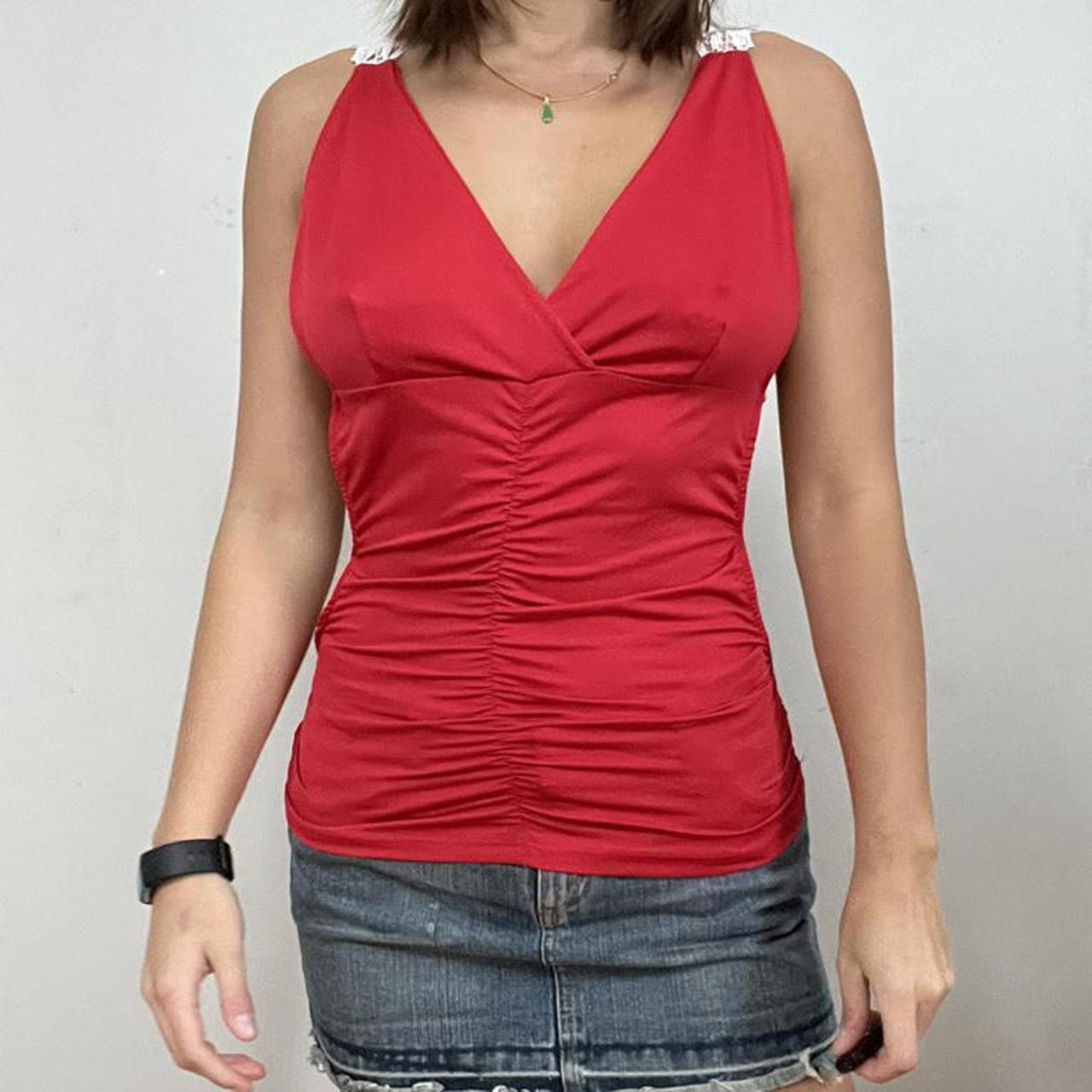 Red cami top with super flattering ruched middle and... - Depop
