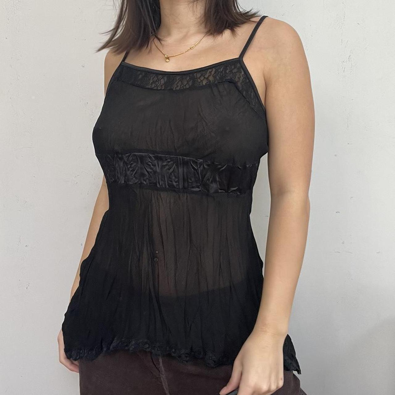 Black cami top Sheer black cami top with satin... - Depop