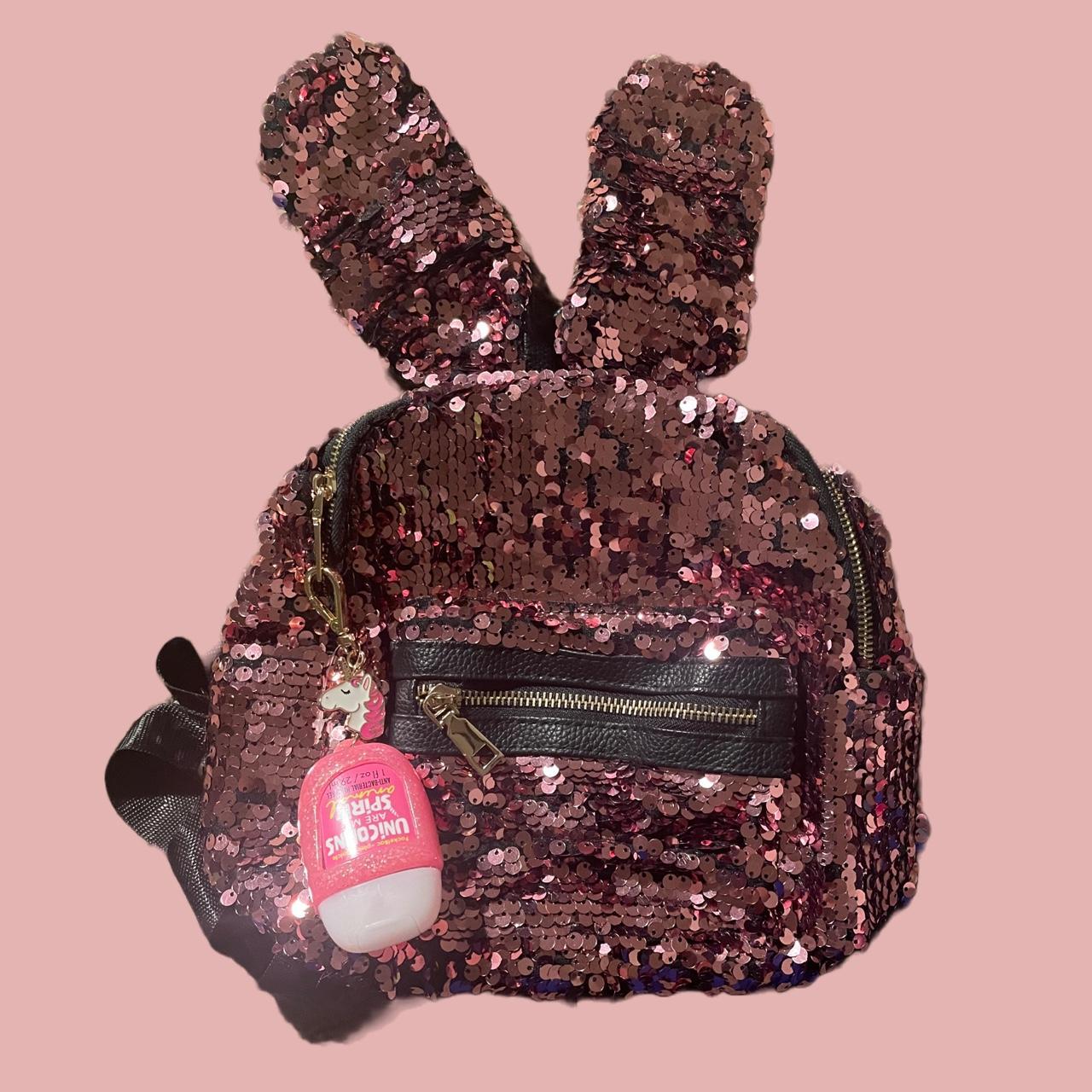 pink sparkly mini backpack ˚ ₊⁎ the bunny ears... - Depop