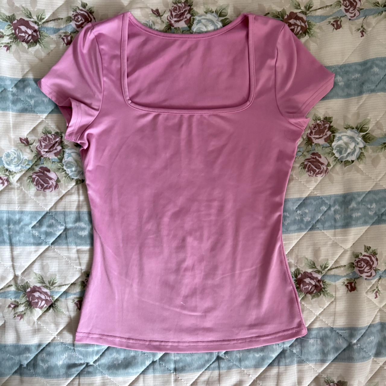 Pink square neck top super cute and soft... - Depop