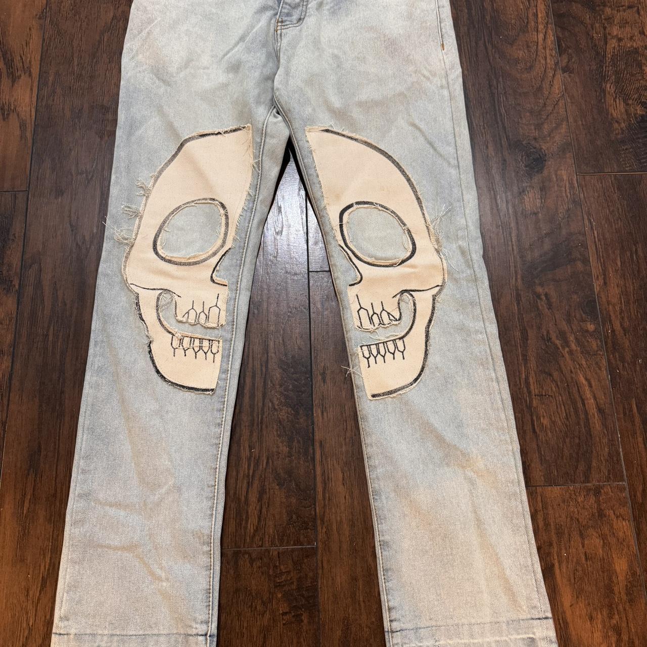 MNML Flare skull Pants Great condition Send offers... - Depop