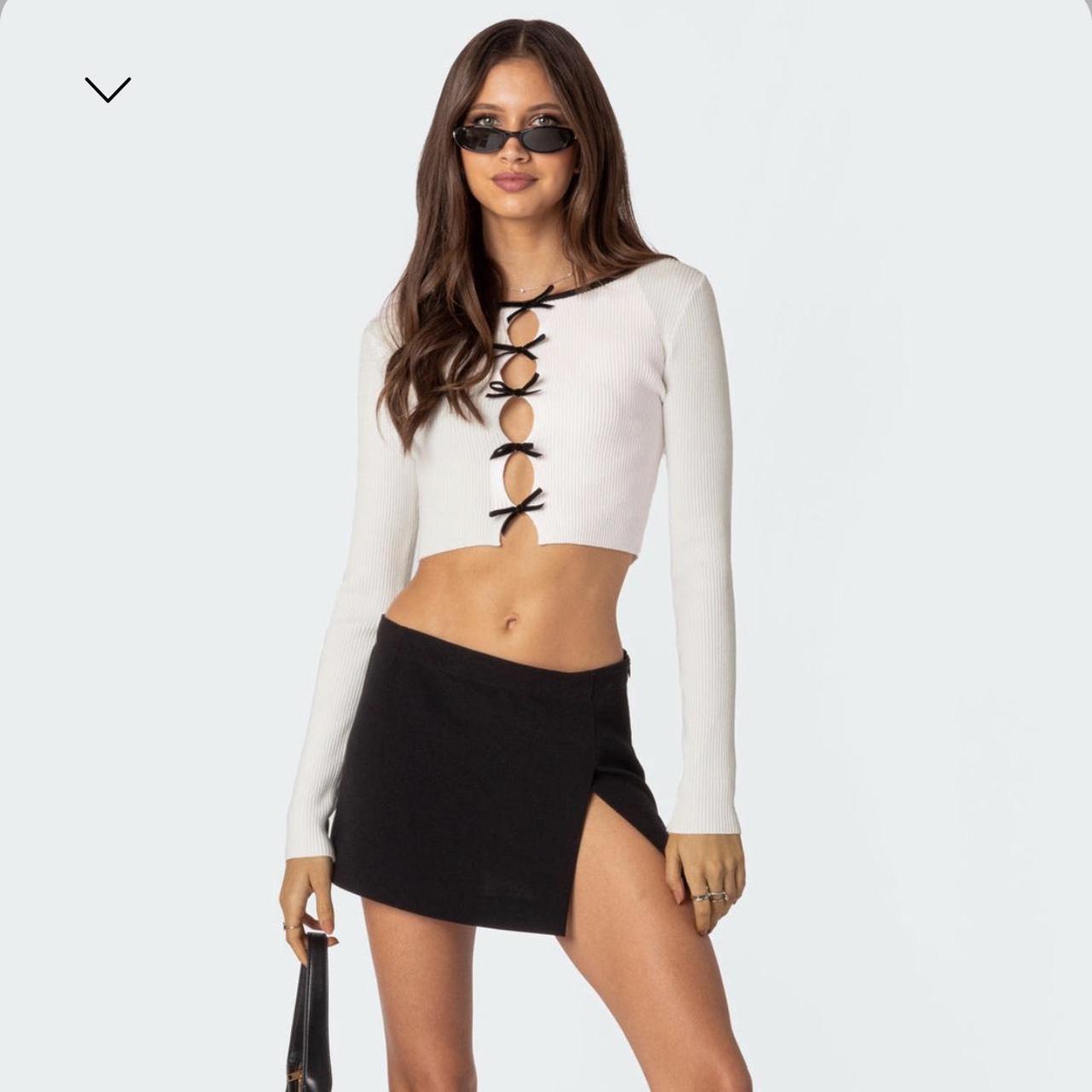 Edikted knit cutout bow sweater - Depop