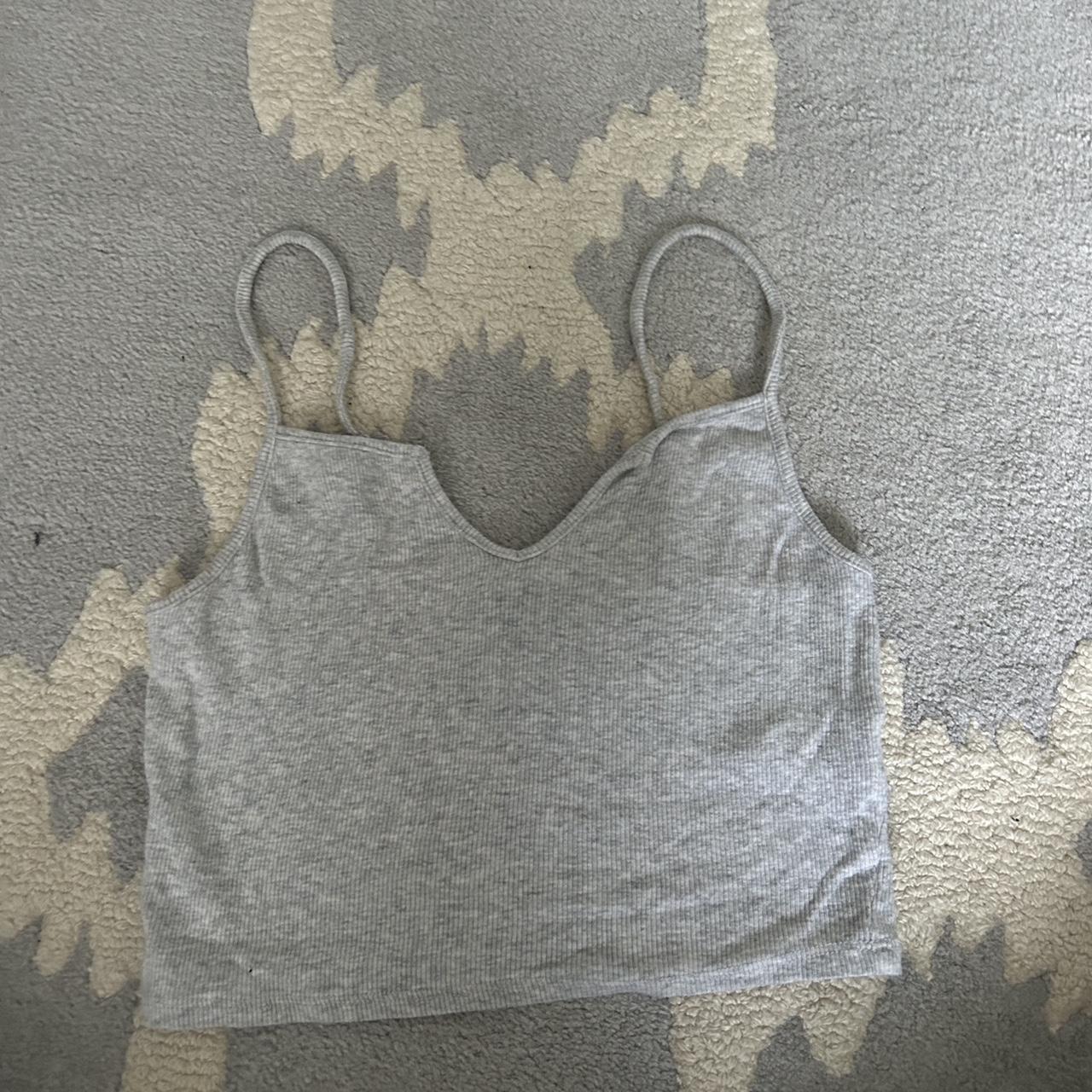 Gray ribbed v neck tank from garage Size small,... - Depop