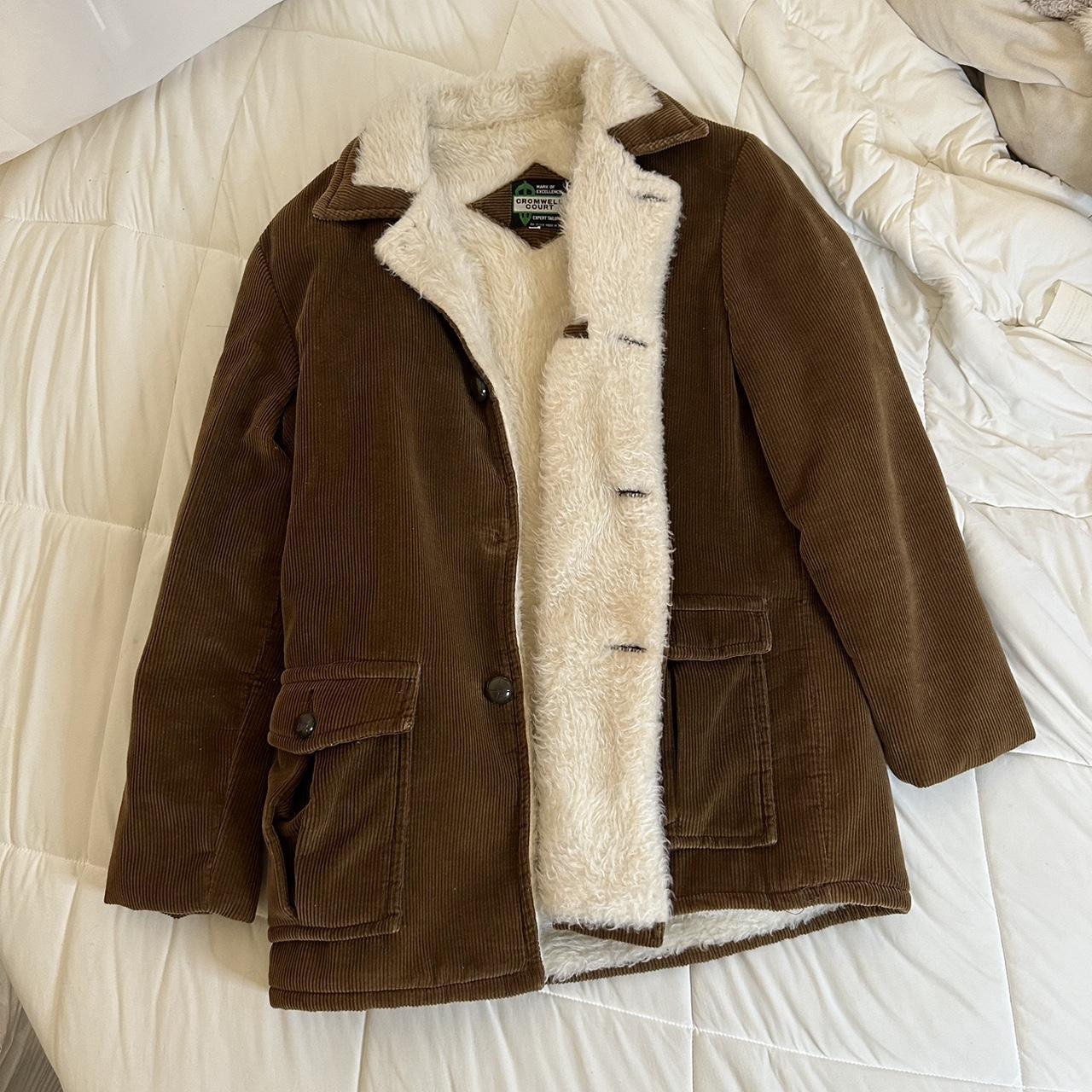 vintage japanese brown corduroy coat with fur inside... - Depop