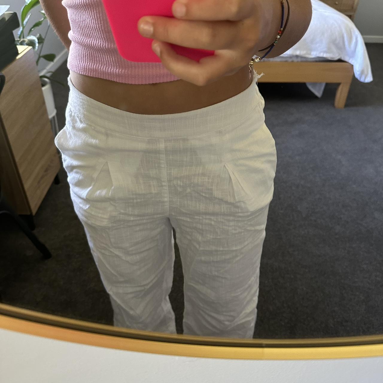 white wide leg linen pants #supre #cottonon... - Depop