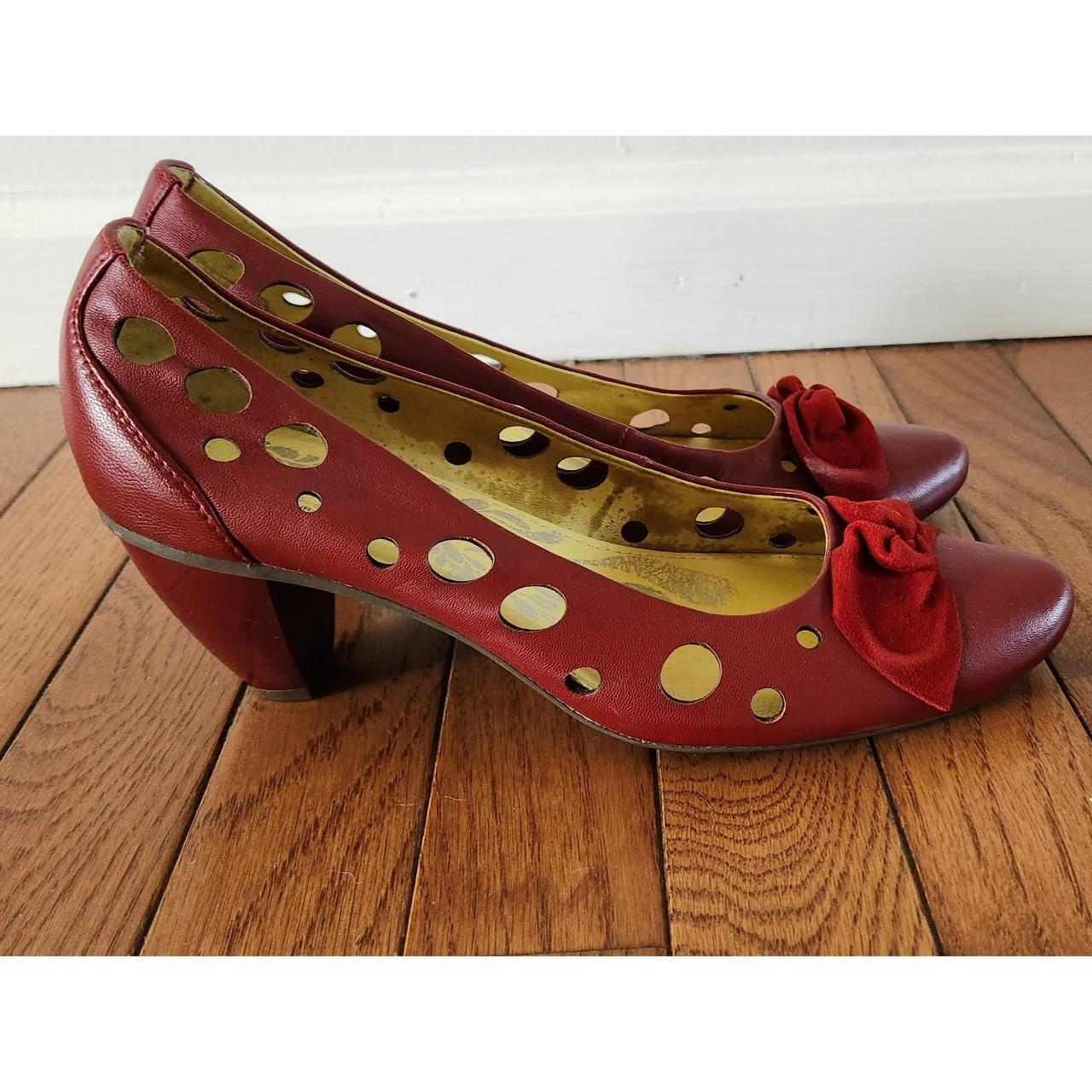 Jump red Leather Heels pumps 8.5 Pin up Dorothy costume - Depop