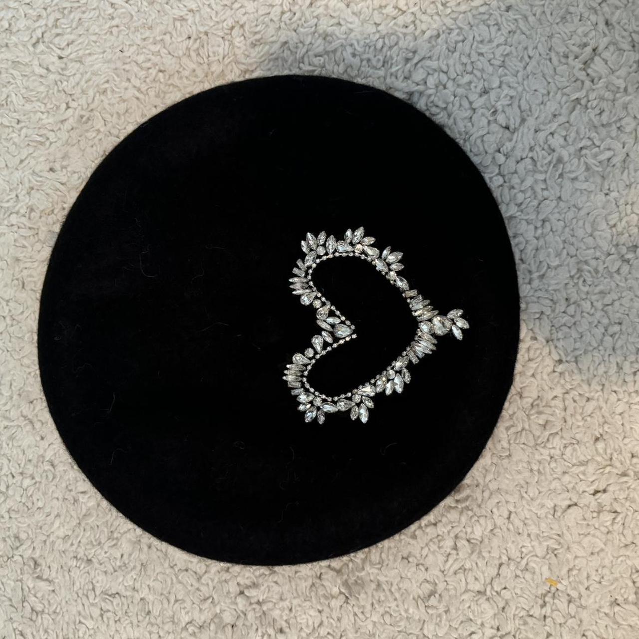 Black Beret with Diamond Embedding with Adjustable... - Depop