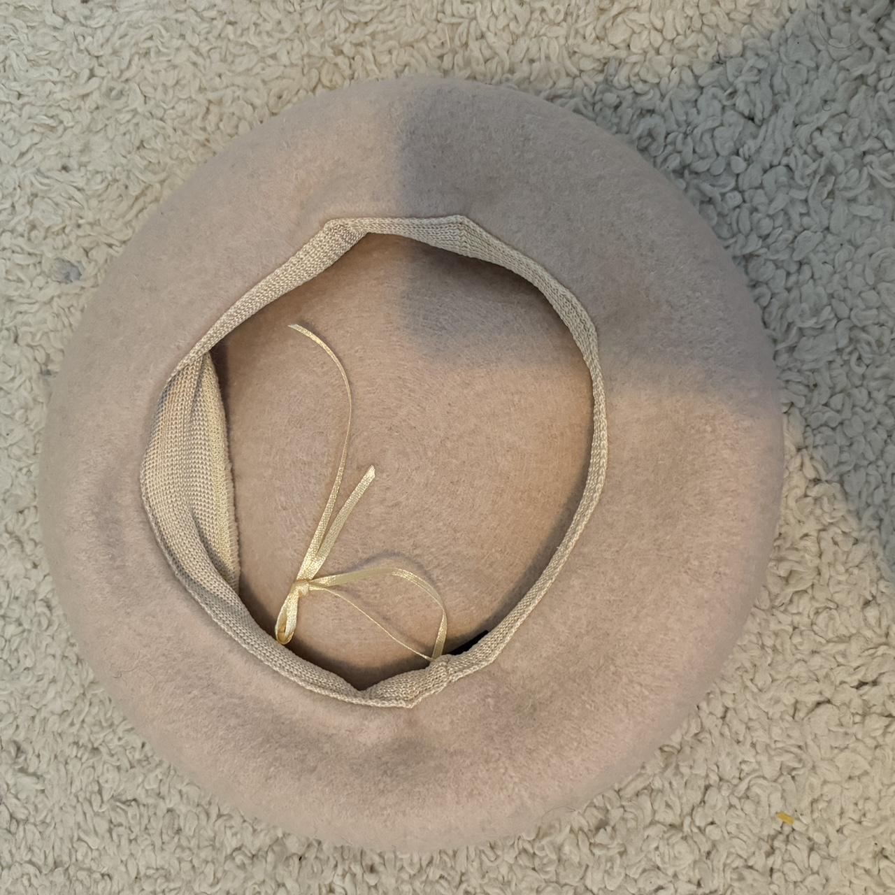 Cream Beret with Heart Diamond Embellishment with... - Depop