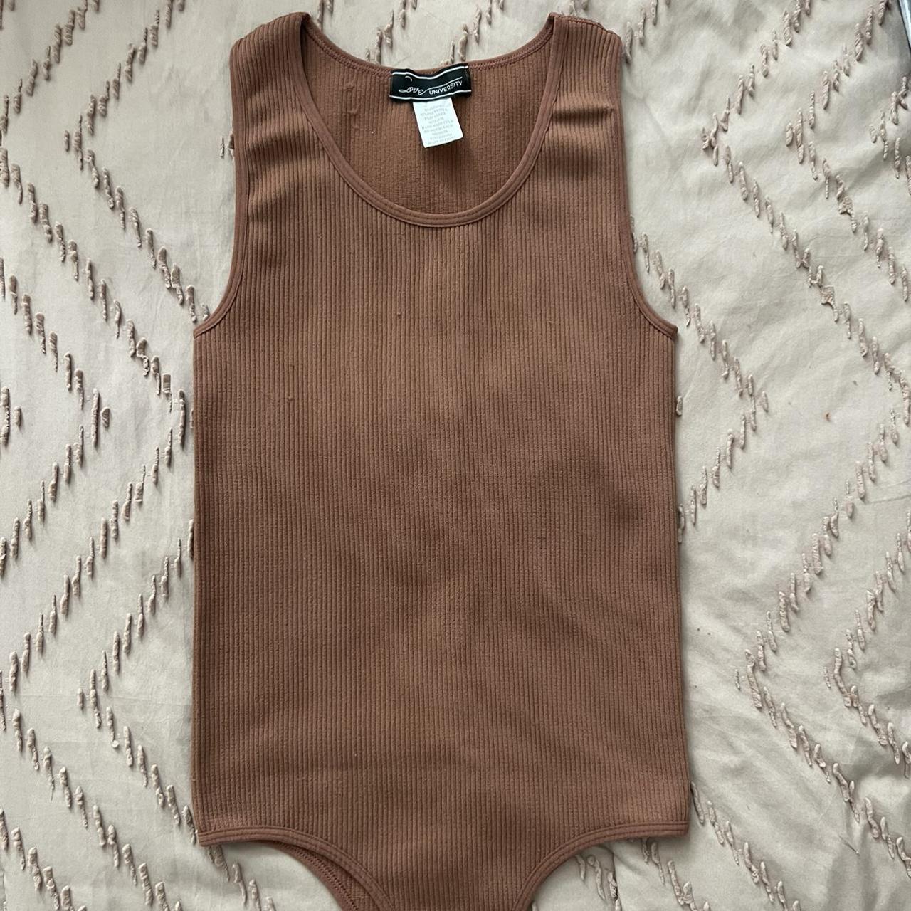 Brown ribbed bodysuit - Depop