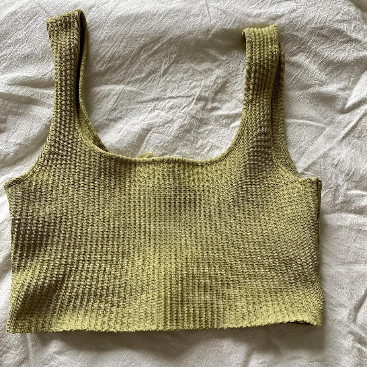 Ghanda green ribbed crop top, super flattering... - Depop