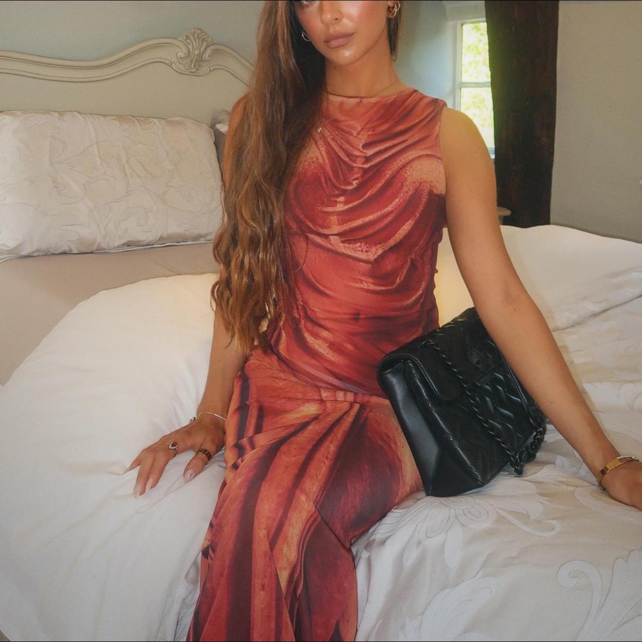 Boohoo body print mesh maxi dress, perfect condition... - Depop