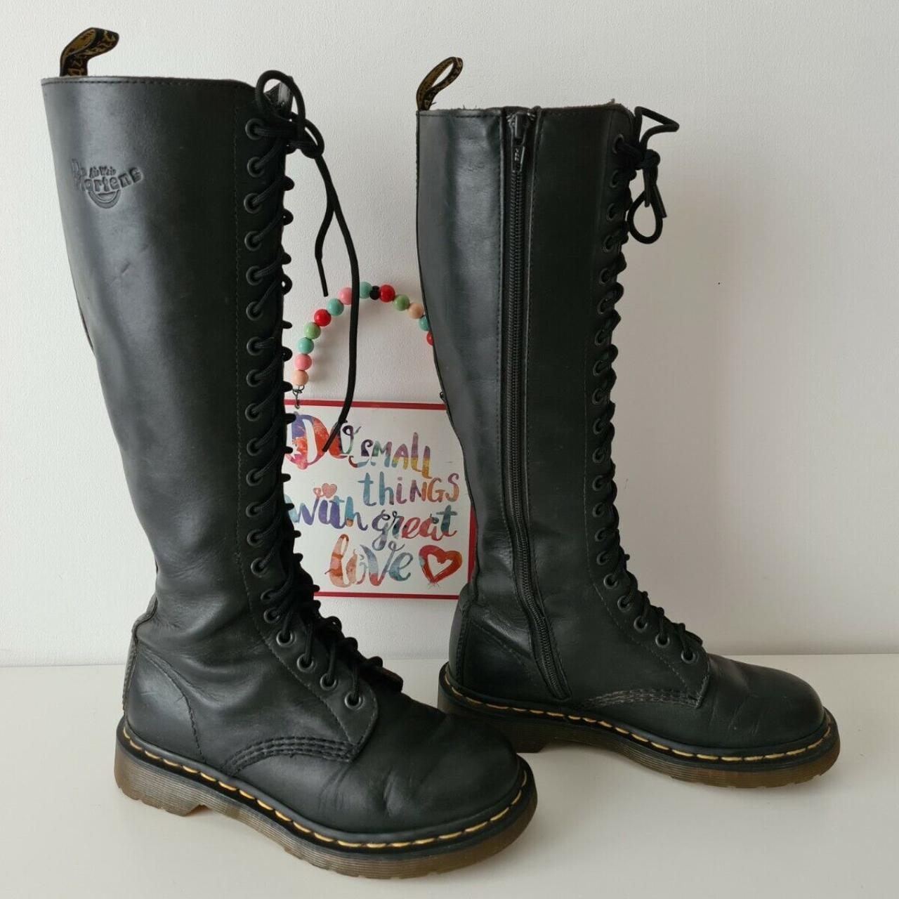 Dr Martens 20 hole 1b60 tall knee high black zip... - Depop
