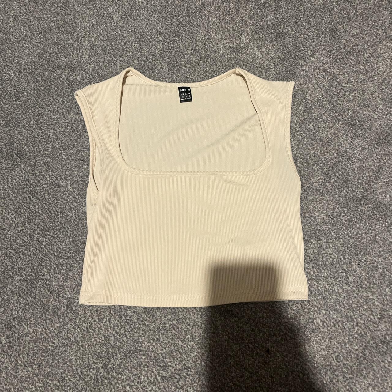 Cream crop top with cute shoulder parts. Very... - Depop