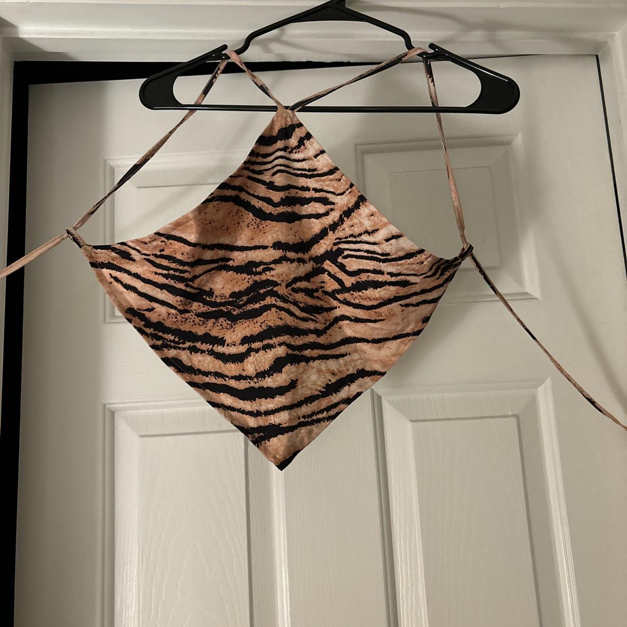 Tiger Print Triangle Top - Worn Once #tiger #shein... - Depop