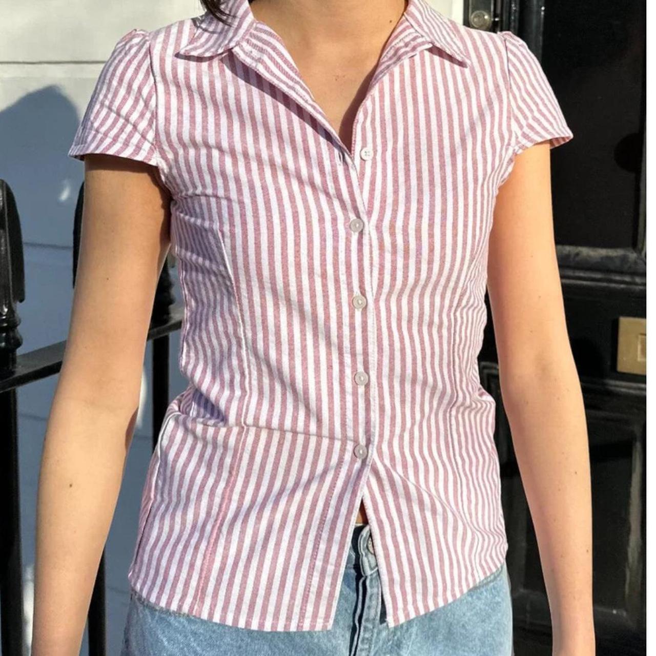 BRANDY MELVILLE RUE SHIRT ⭐️pink and white striped... | Depop