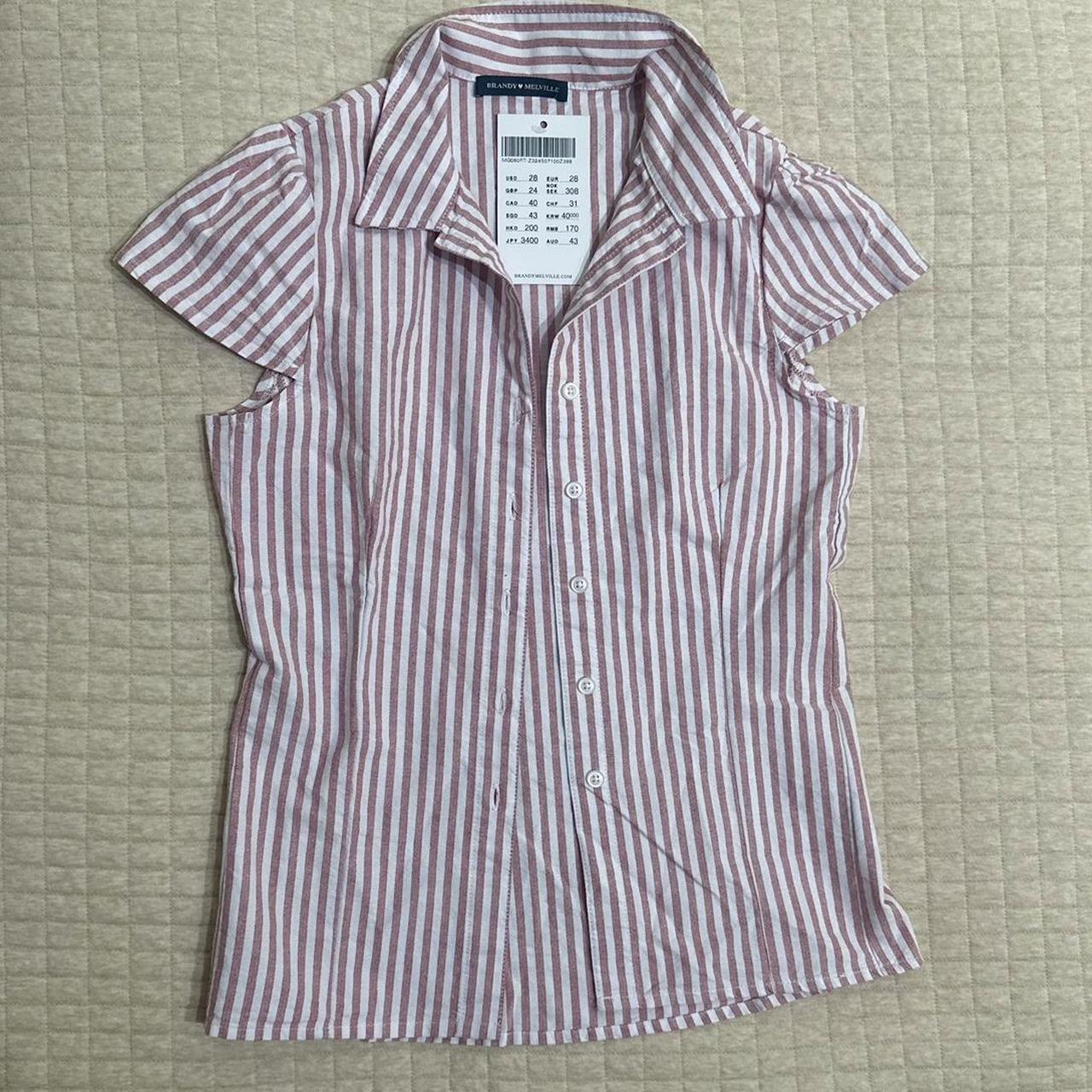 BRANDY MELVILLE RUE SHIRT ⭐️pink and white striped... | Depop