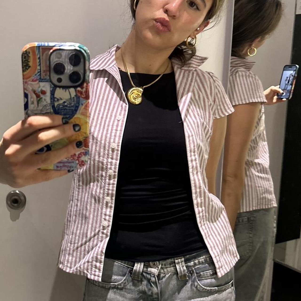 BRANDY MELVILLE RUE SHIRT ⭐️pink and white striped... | Depop