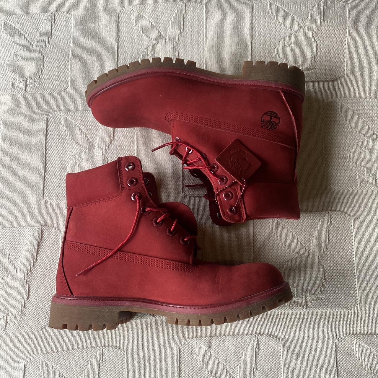 Red Timberland Boots size 8M boots are good as... - Depop