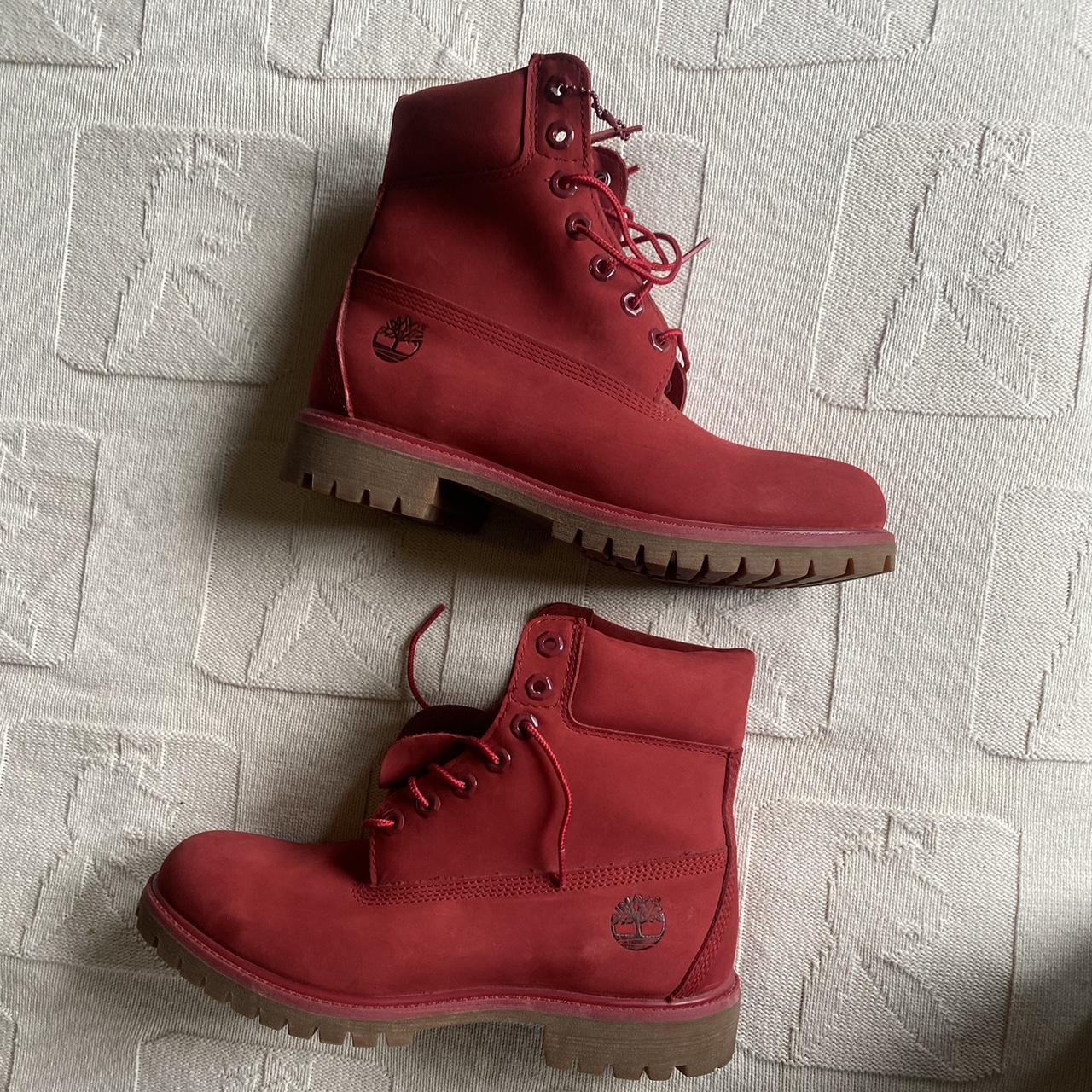 Red Timberland Boots size 8M boots are good as... - Depop