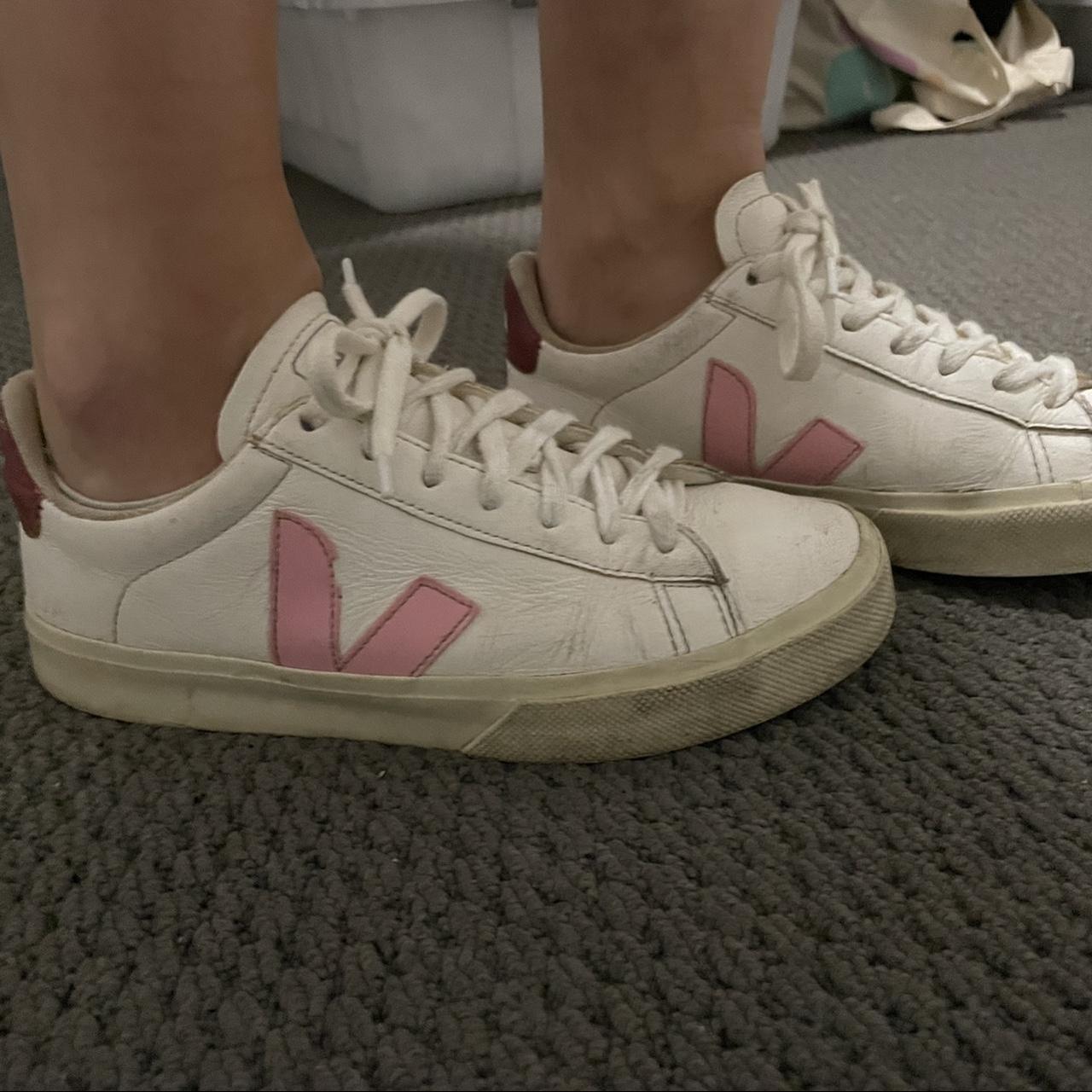 Pink and White Vejas Worn but in good condition.... - Depop