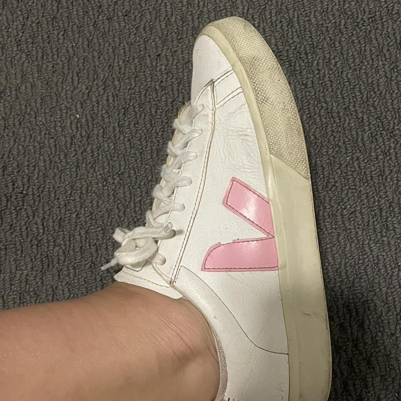 Pink and White Vejas Worn but in good condition.... - Depop