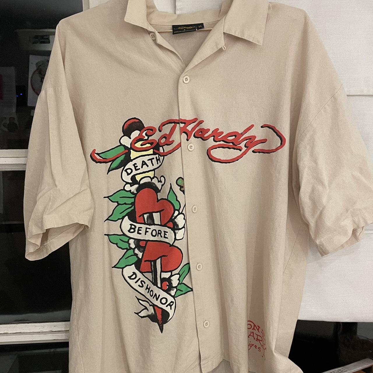 Ed Hardy X Urban Outfitters Buttoned Graphic... - Depop