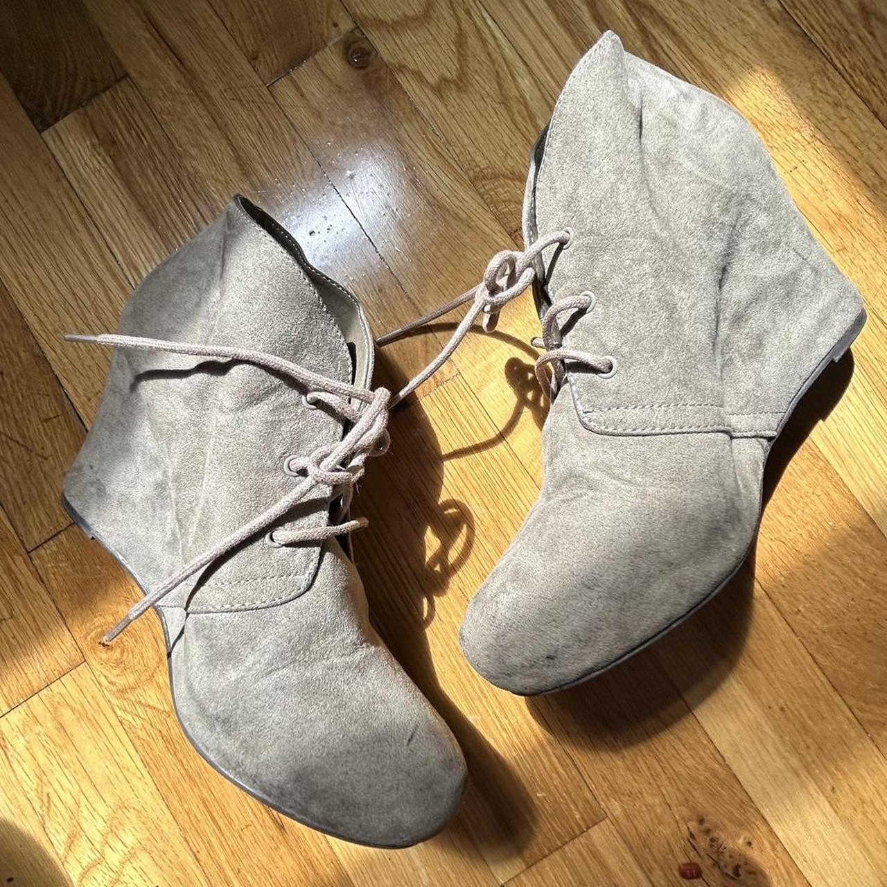 tan heeled wedges booties size 8 women’s, could fit... - Depop