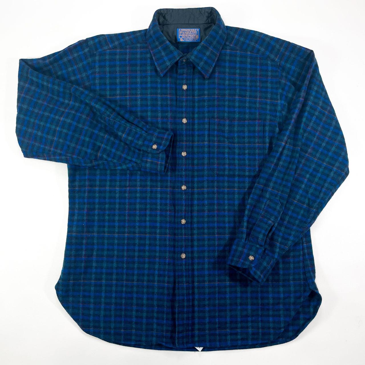 Vintage Pendleton Mens XL Blue Plaid Long Sleeve... - Depop