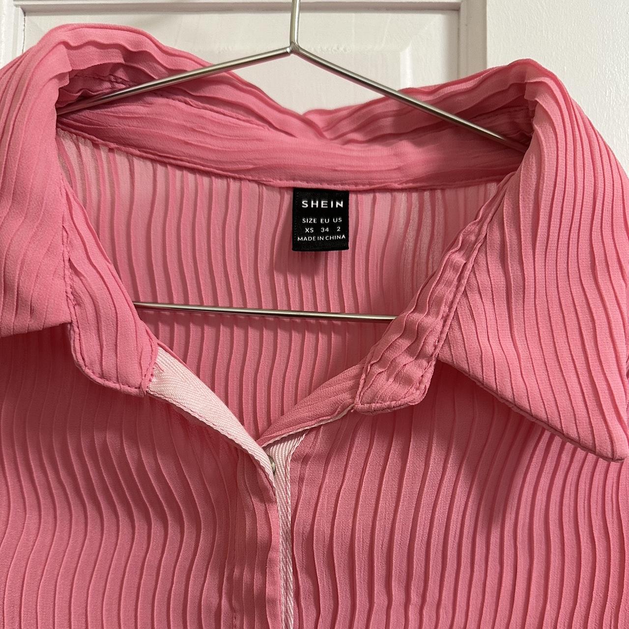 shein pink mesh long sleeve top - extra small (fits... - Depop