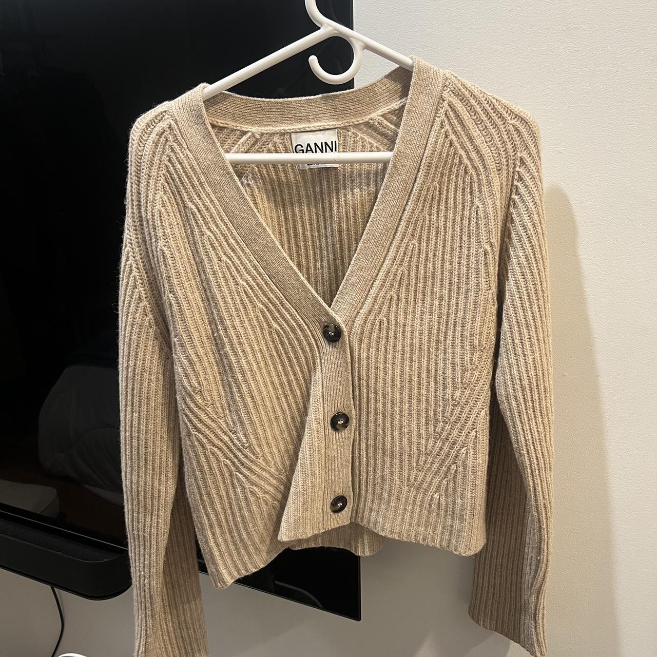 Ganni Women's Tan Cardigan | Depop
