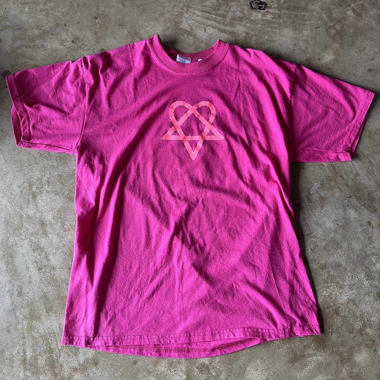 Vintage H.I.M Pink Heartagram Graphic Shirt Size... - Depop