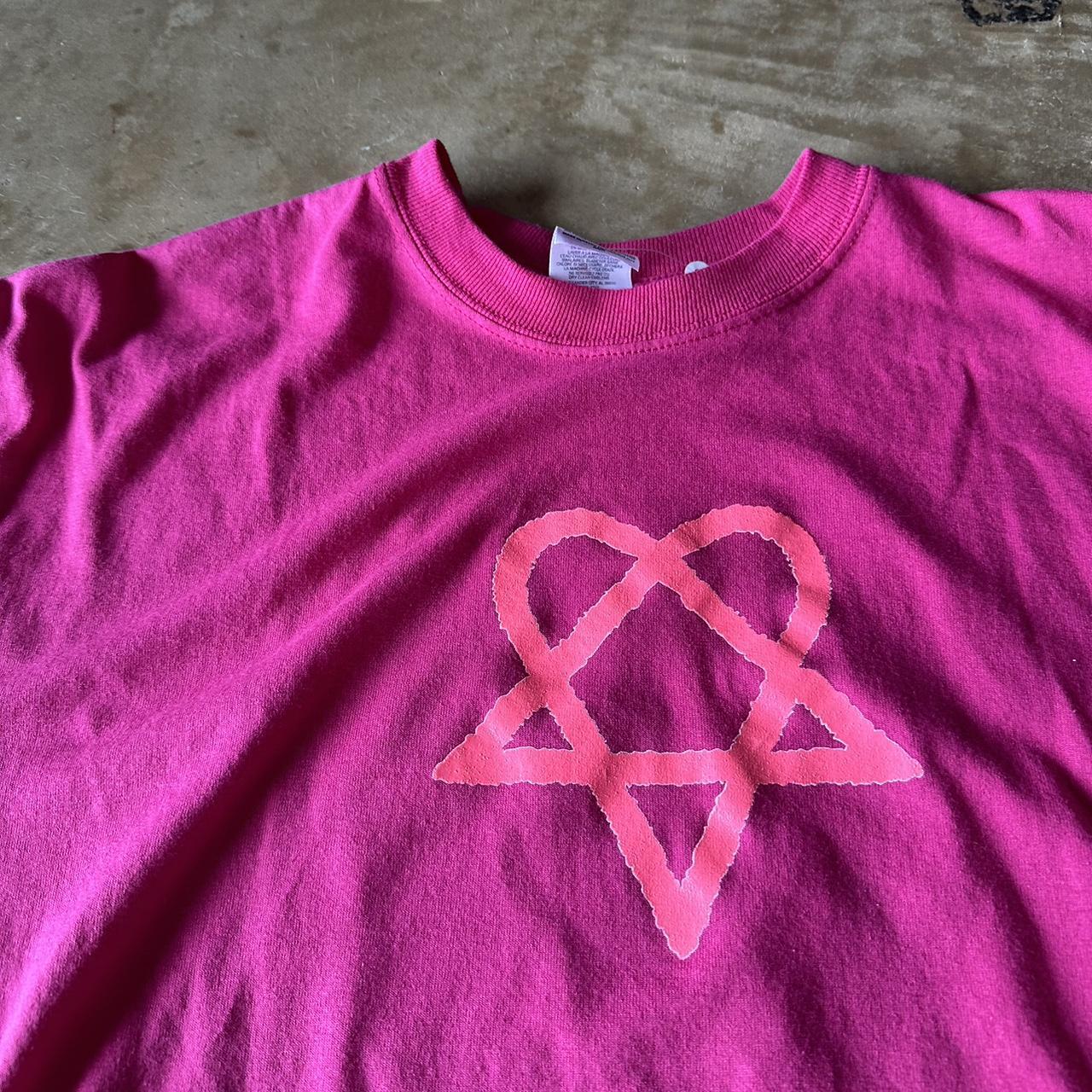 Vintage H.I.M Pink Heartagram Graphic Shirt Size... - Depop