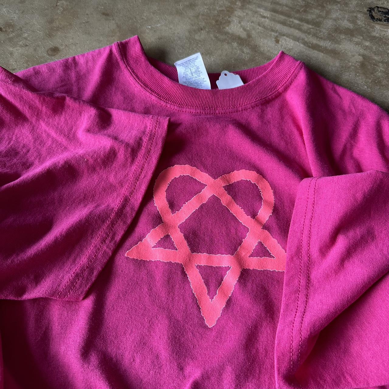 Vintage H.I.M Pink Heartagram Graphic Shirt Size... - Depop