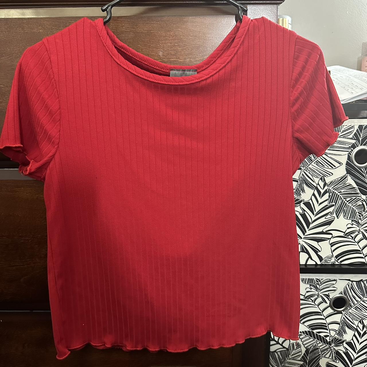 Olivia Rae red ribbed top with crinkle edges Worn... - Depop