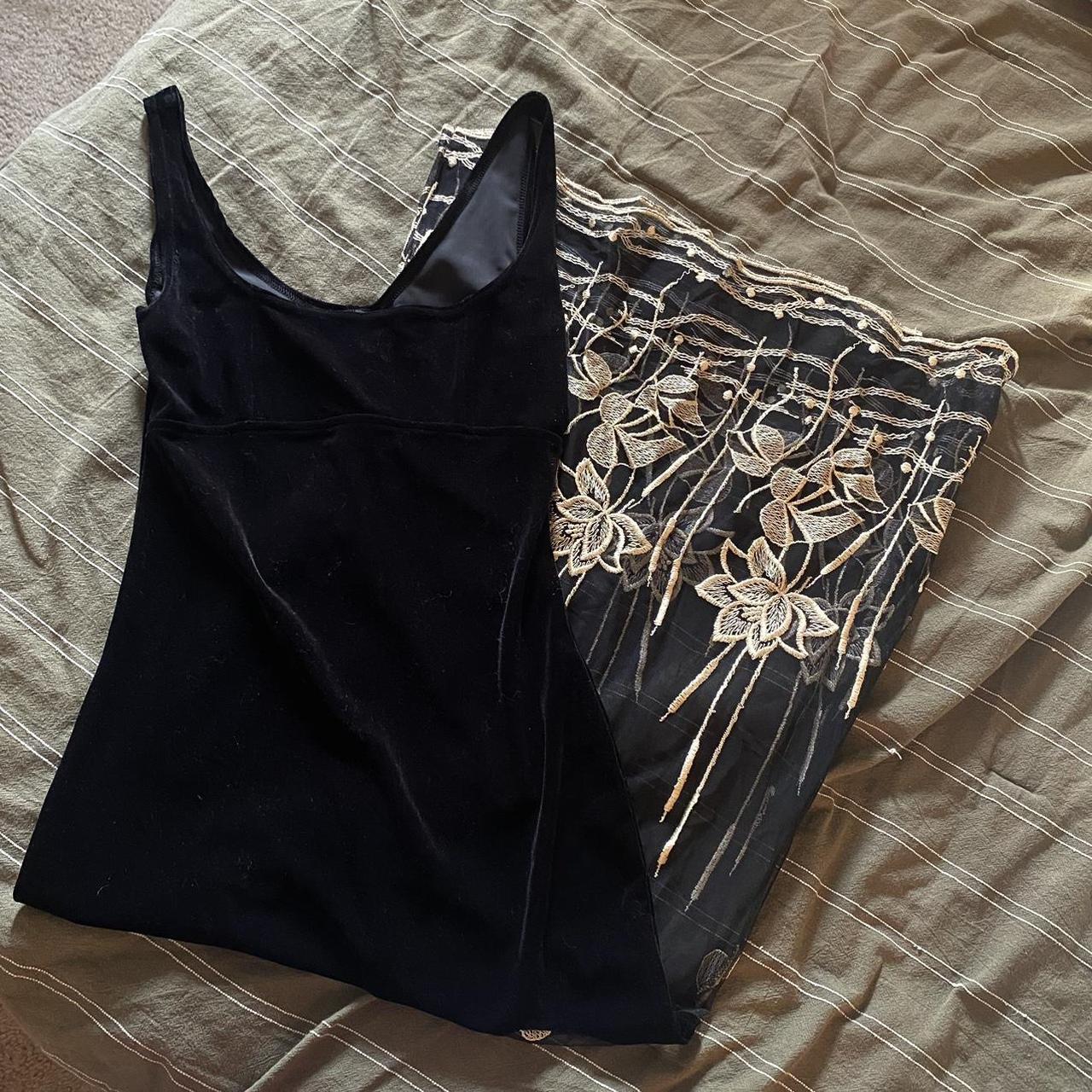 Vintage mesh dress Maxi length, velvet bodice and... - Depop