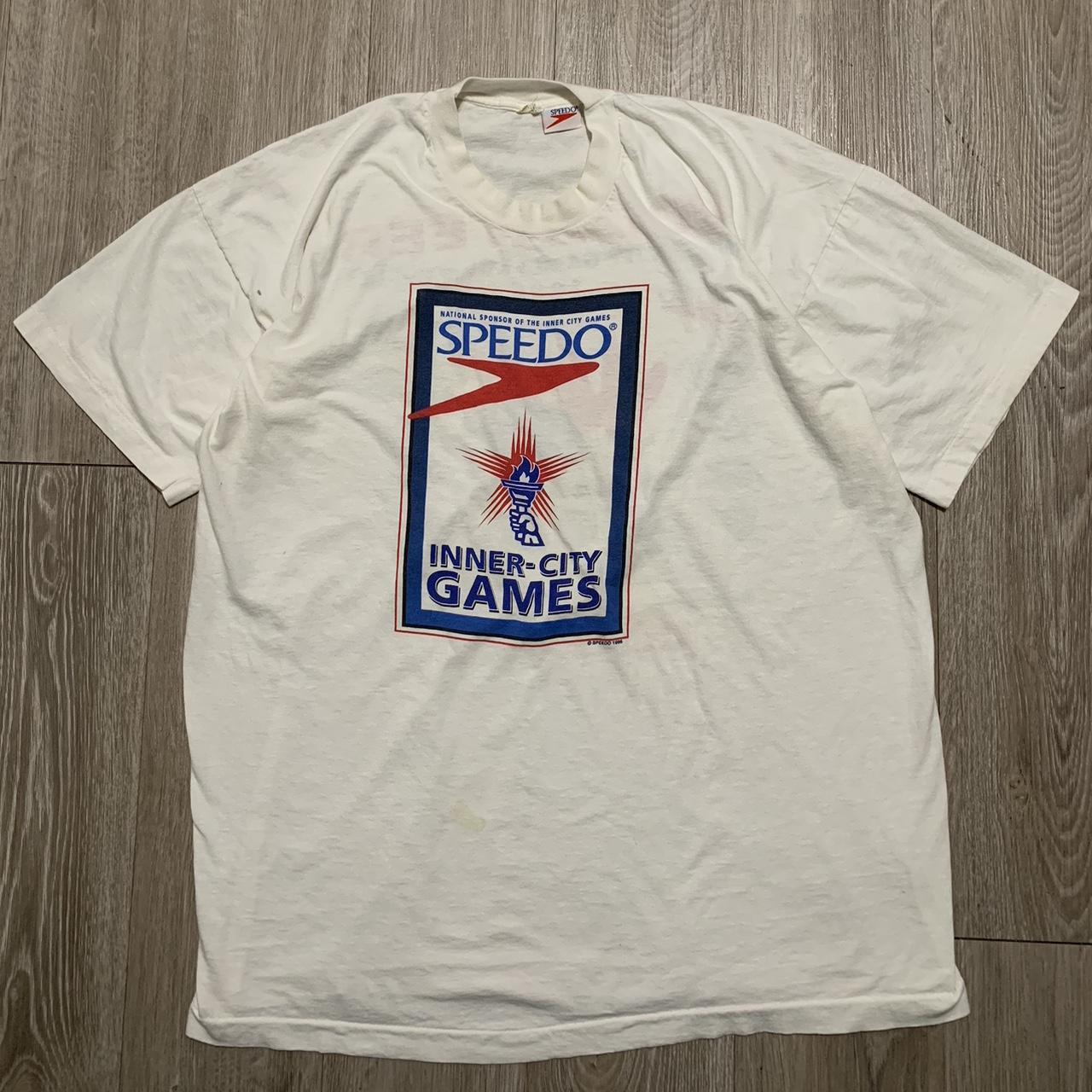 Speedo Men's White and Red T-shirt | Depop