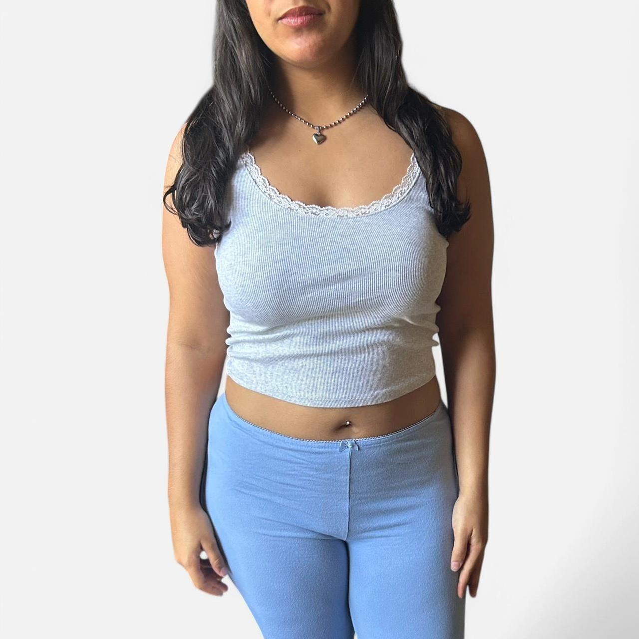y2k grey lace trim tank top Brand: hollister... | Depop