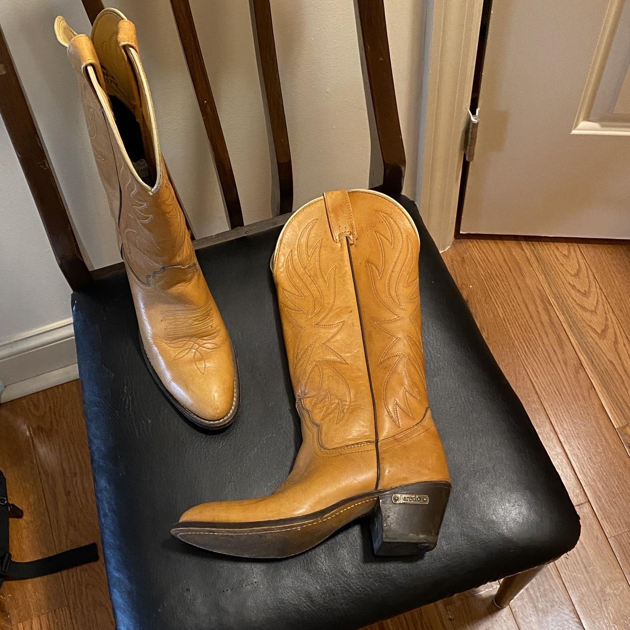 vintage laredo tan cowboy western boots size 7.5 - Depop